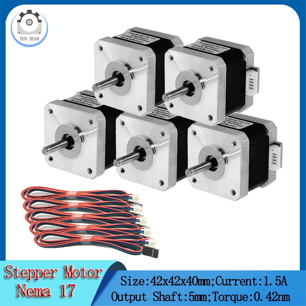5Pcs-Nema-17-Stepper-Motors-Driver-42mm-Flange-4-Lead-1-5A-Linear ...
