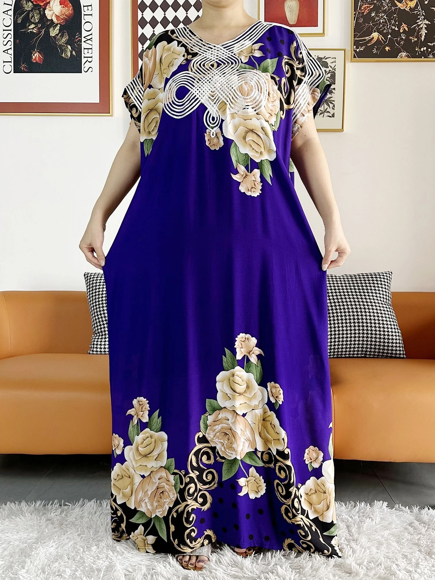 New Style Muslim Lady Summer Short Sleeve Dress Rose Floral Print ...