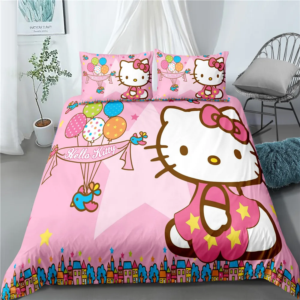 3pcs-Hello-Kitty-Twin-Bedding-with-fitted-sheet-Set-Digital-Printing ...
