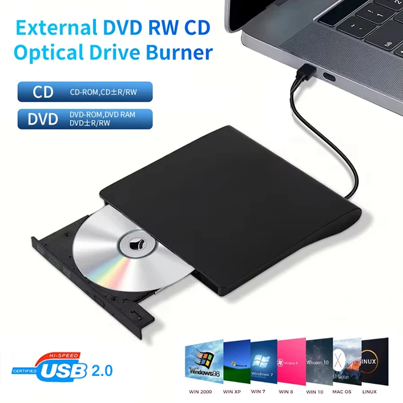 USB 2.0 External CD DVD Drive Usb Portable Fits for DVD-R DVD-RW Player ...