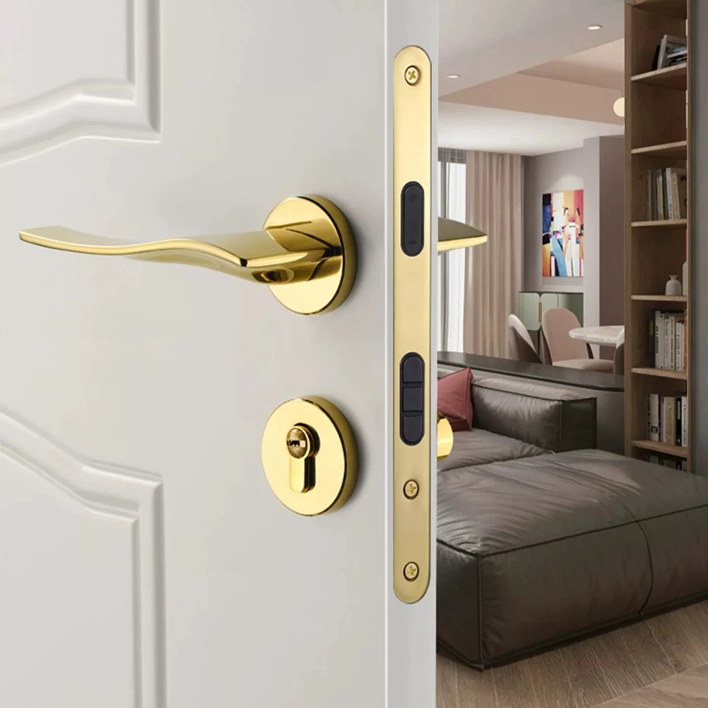 Bright-Gold-Wave-Pattern-Door-Lock-Indoor-Bedroom-Silent-Door-Lock ...