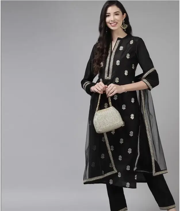 Indian-Women-s-3-piece-Set-With-Traditional-Side-Chabi-Gold-Thread ...