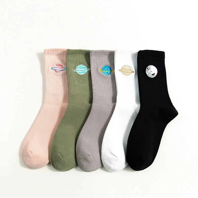 Long Socks Woman Planets | Socks Planet Embroidery | Womens Socks Planets | Planet Korean ...