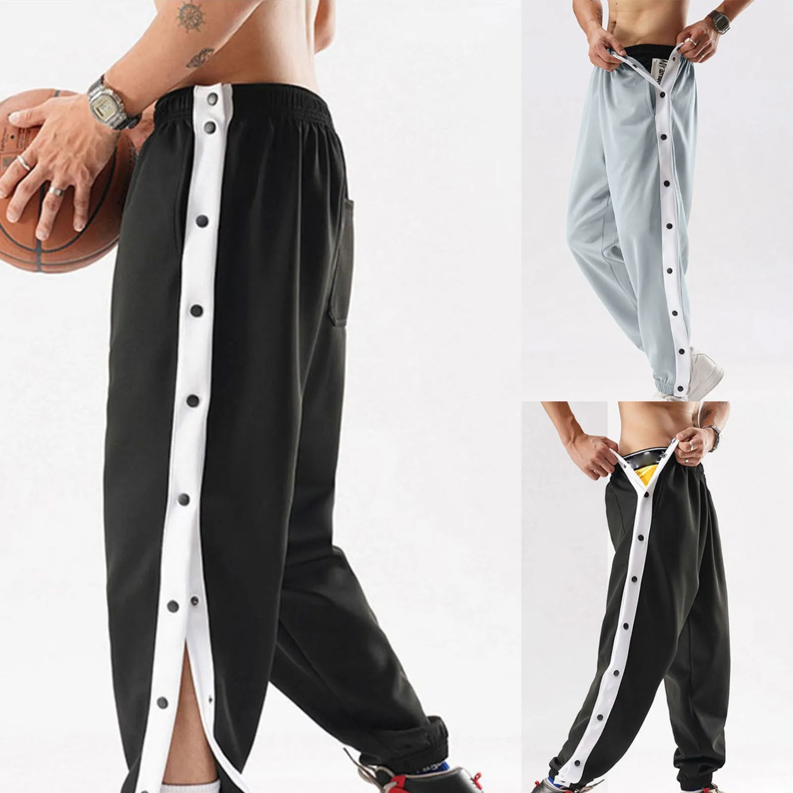 Sports Trousers Men's Casual Sweatpants Fashion Side-Opening Button ...
