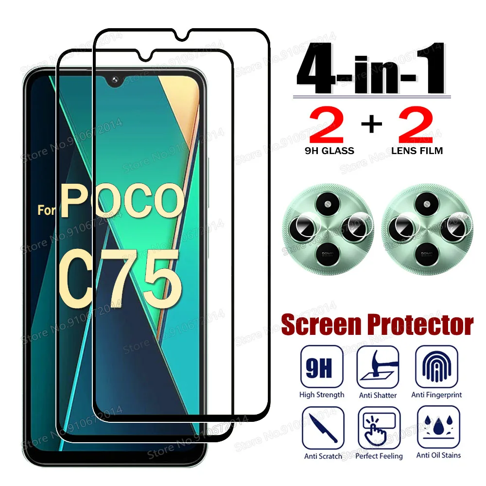 4IN1 Full Tempered Glass For POCO C75 C71 Front Screen Protective Glass ...