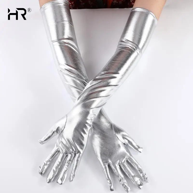 Prata-sexy-estiramento-couro-do-plut-nio-magro-longo-luva-punk-rock ...