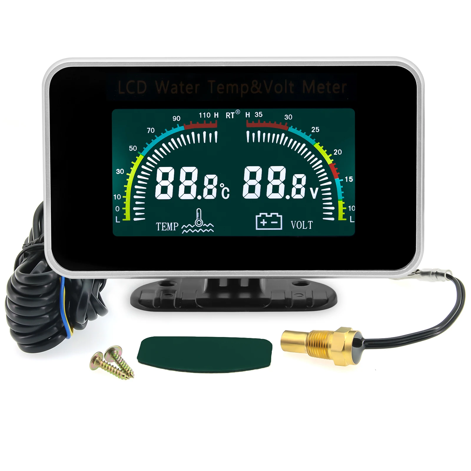 12V/24V Car LCD Water Temperature Meter Thermometer Voltmeter Gauge 2 ...