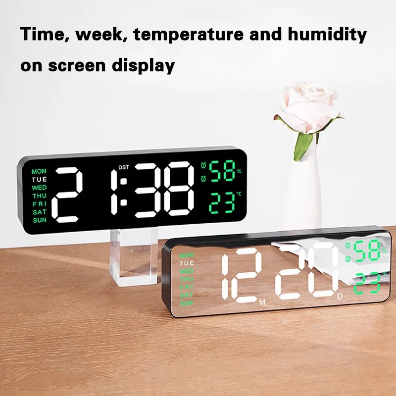 Large LED Alarm Clocks Digital Wall Clock Date Week Temperature Dual ...