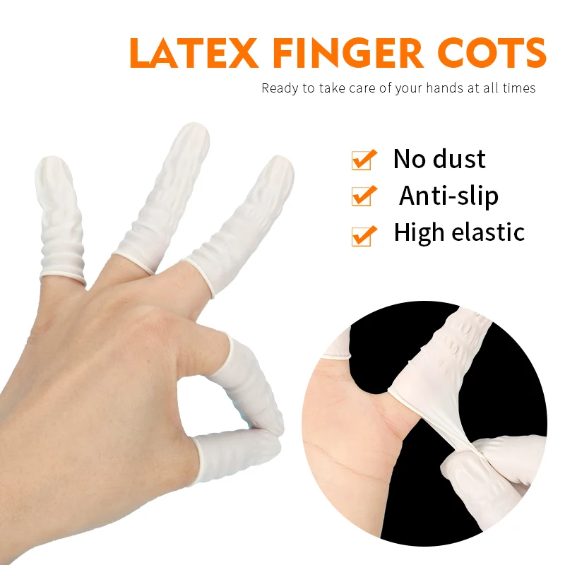 100pcs Disposable Latex Rubber Finger Cots Safety Anti slip Durable ...