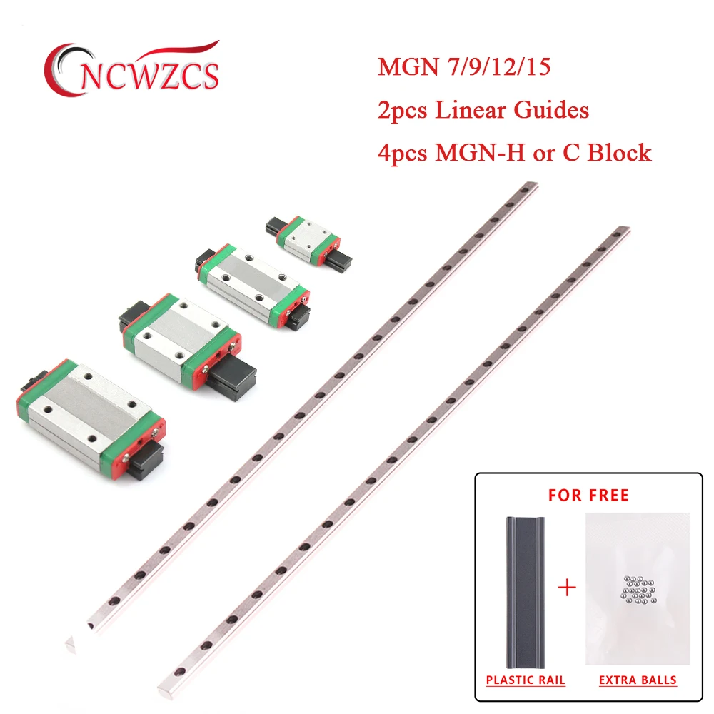 2pcs MGN Linear Guide+4pcs MGN Block MGN7 MGN12 MGN15 MGN9 300 350 400 ...