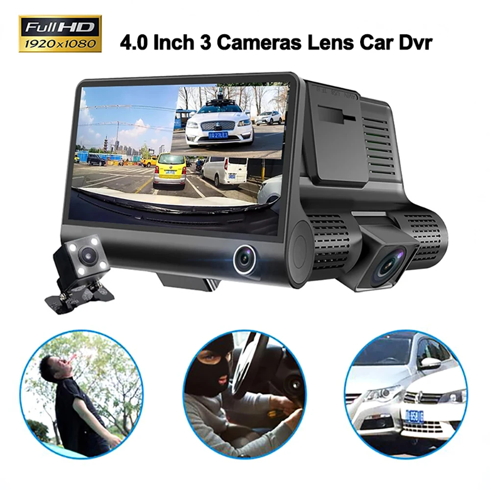 Car DVR 3 Cameras HD 1080P 4.0 Inches Dash Cam Car Video Recorder Auto ...