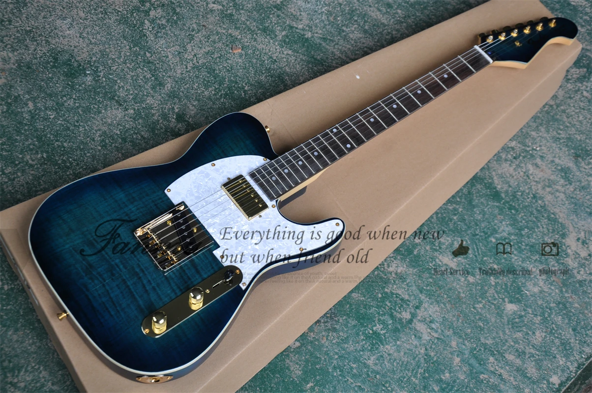 Blue-Electric-Guitar-Tel-Guitar-Mahogany-Body-Flamed-Maple-Top-Cream ...