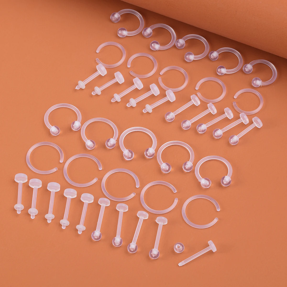 20pcs Flexible Acrylic Piercing Jewelry Kit Clear Labret Septum Lip Ear ...