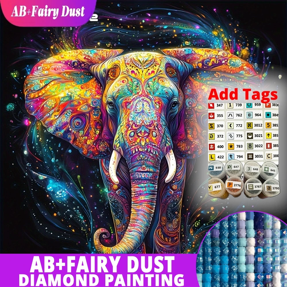 AB Fairy Dust Diamond Mosaic Elephant Animal Needlework Cross Stitch ...
