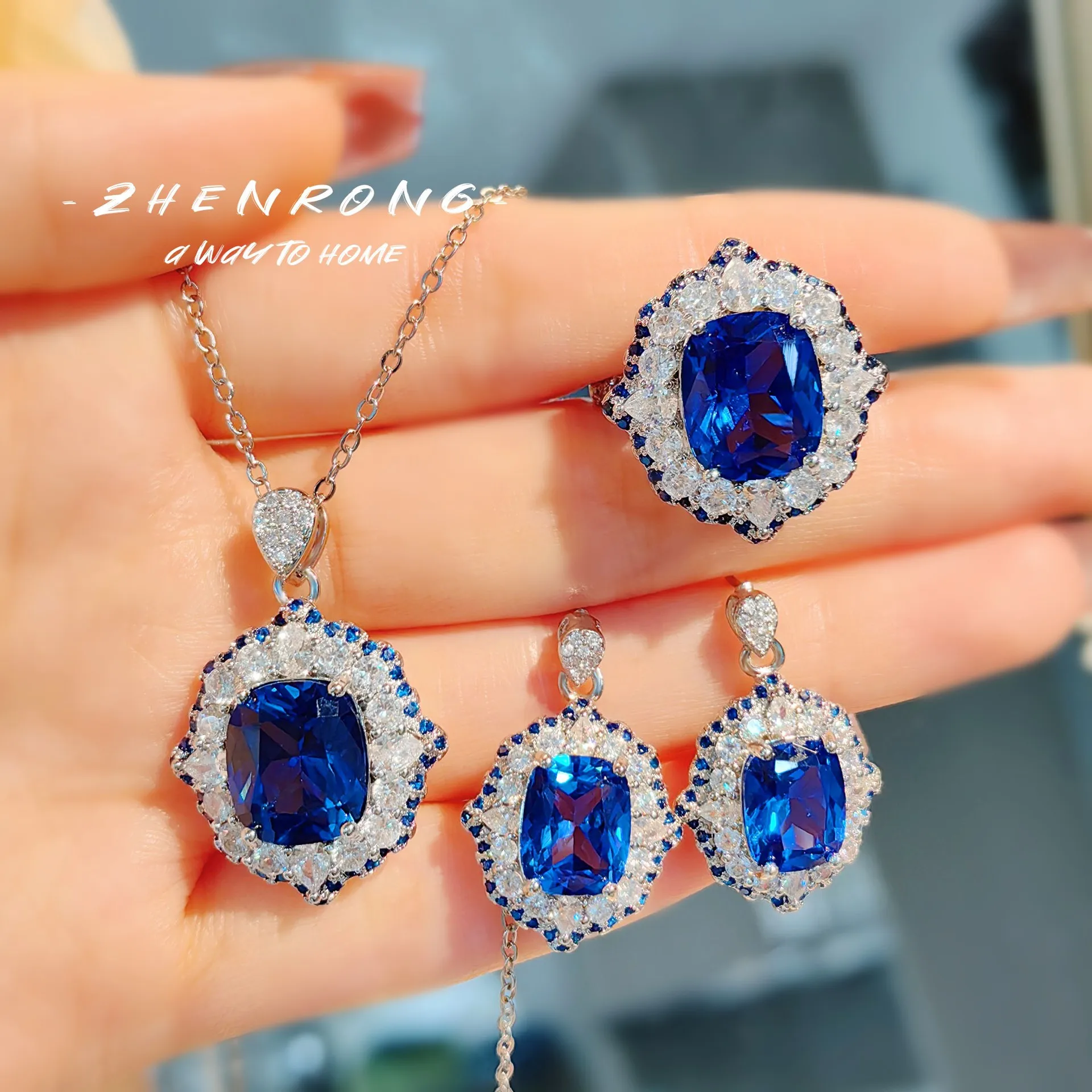 925-Silver-Color-Temperament-Jewelry-Sets-High-Carbon-Lab-Sapphire ...