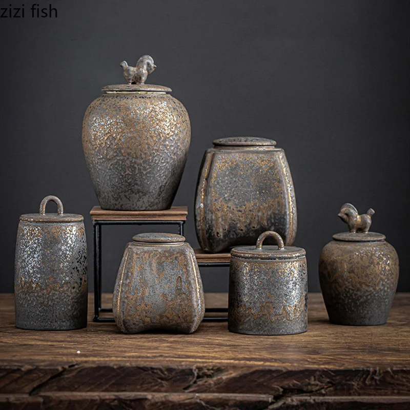 Vintage Stoneware Tea Caddy Ceramic Airtight Jar Storage Tea Cans Tea ...