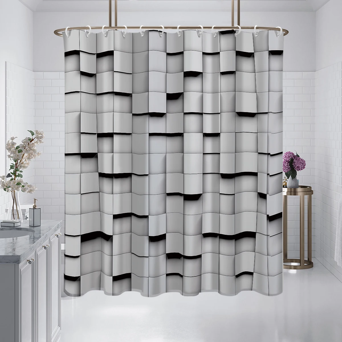 1 piece of 180x180cm gray geometric grid printed modern technology ...