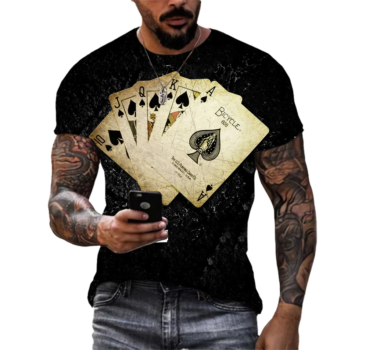 Playing Cards 3D Printing Summer Men's Personality T-Shirt Shirt Hip ...