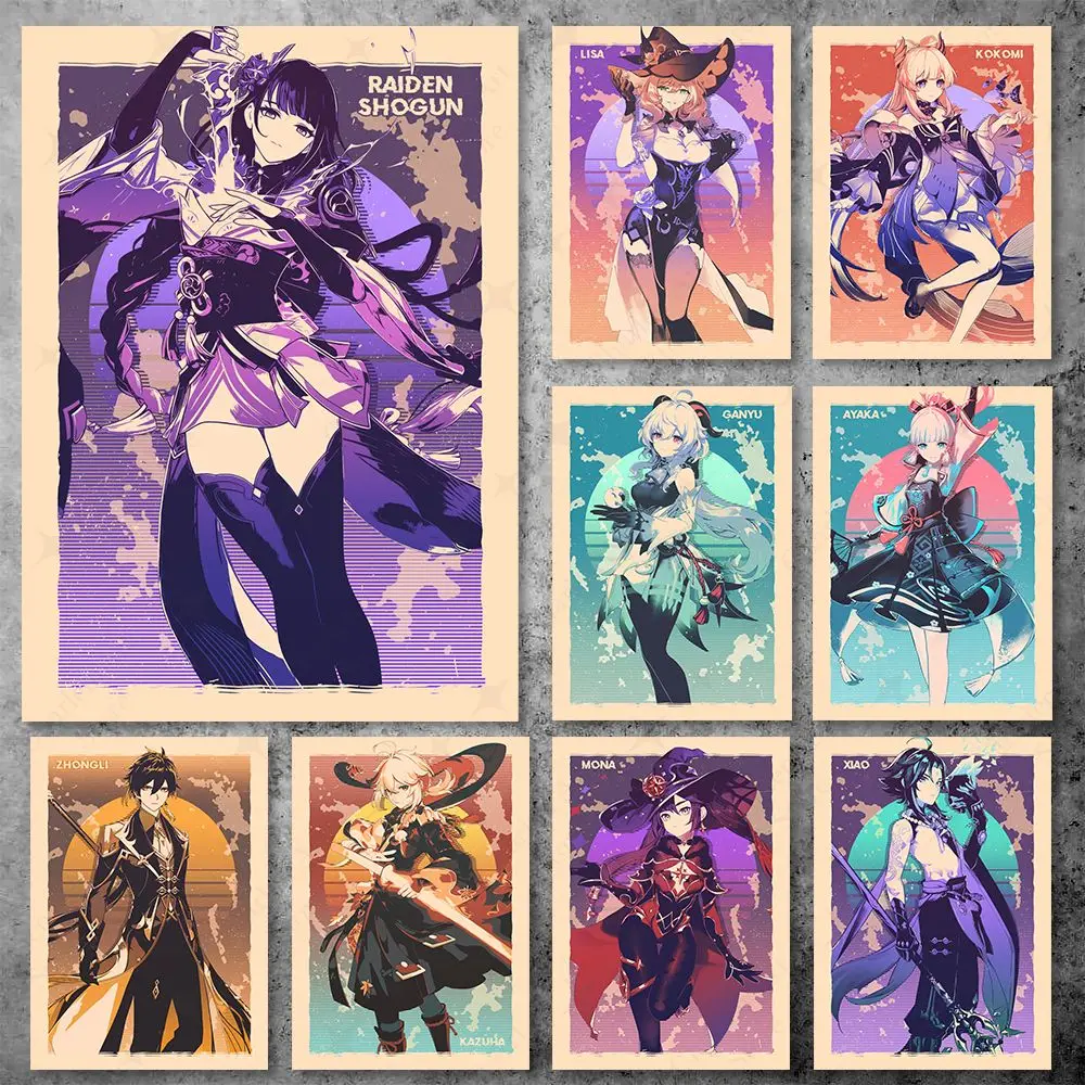 Video-Game-Genshin-Impact-Poster-Vintage-Anime-Picture-Character-Wall ...