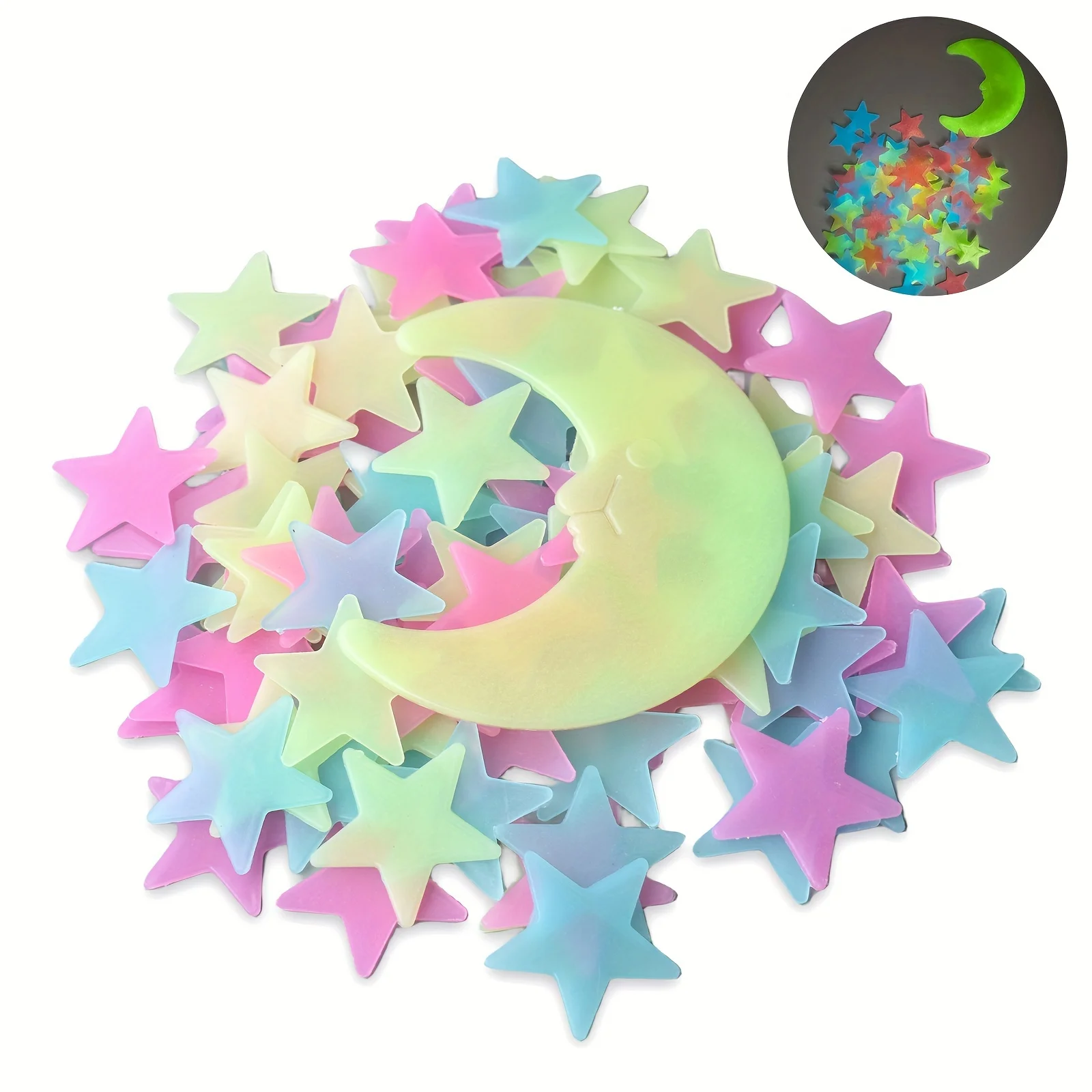 Estrelas-luminosas-coloridas-para-quarto-3D-Moon-Wall-Stickers-Criar-c ...