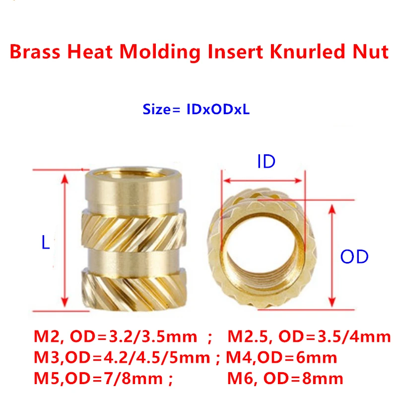 M2 M2.5 M3 M4 M5 M6 Brass Hot Melt Insert Knurled Nut Thread Heat Molding Double Twill Injection ...