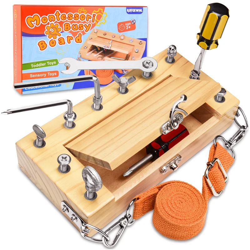 Children-Montessori-Busy-Board-with-Screws-Wooden-Sensory-Toys-Learning ...