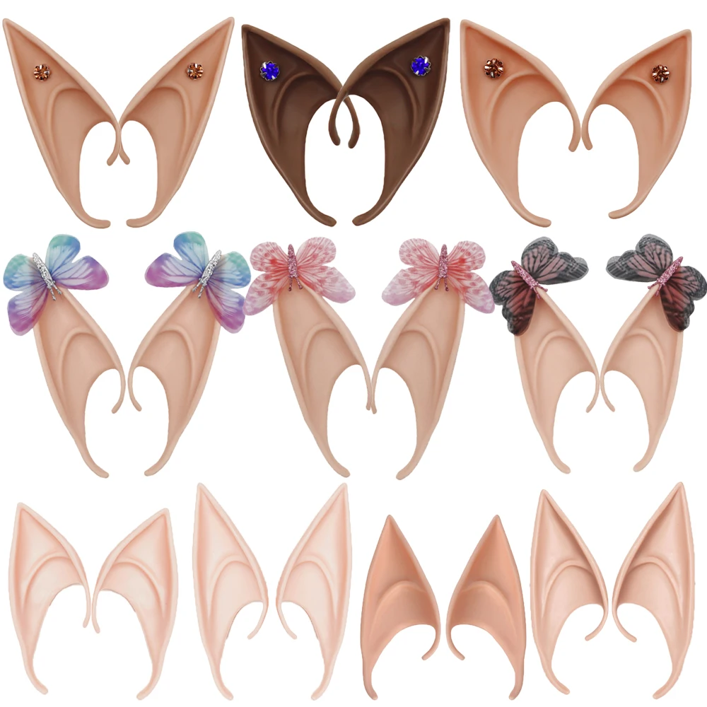 Halloween Butterfly Elf Ears Silica gel Elf Ears with Rhinestone Soft ...