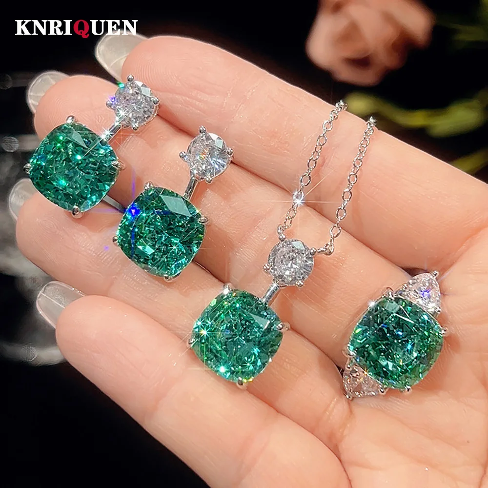 Vintage 12*12mm Green Tourmaline Ring Pendant Necklace Earrings for ...