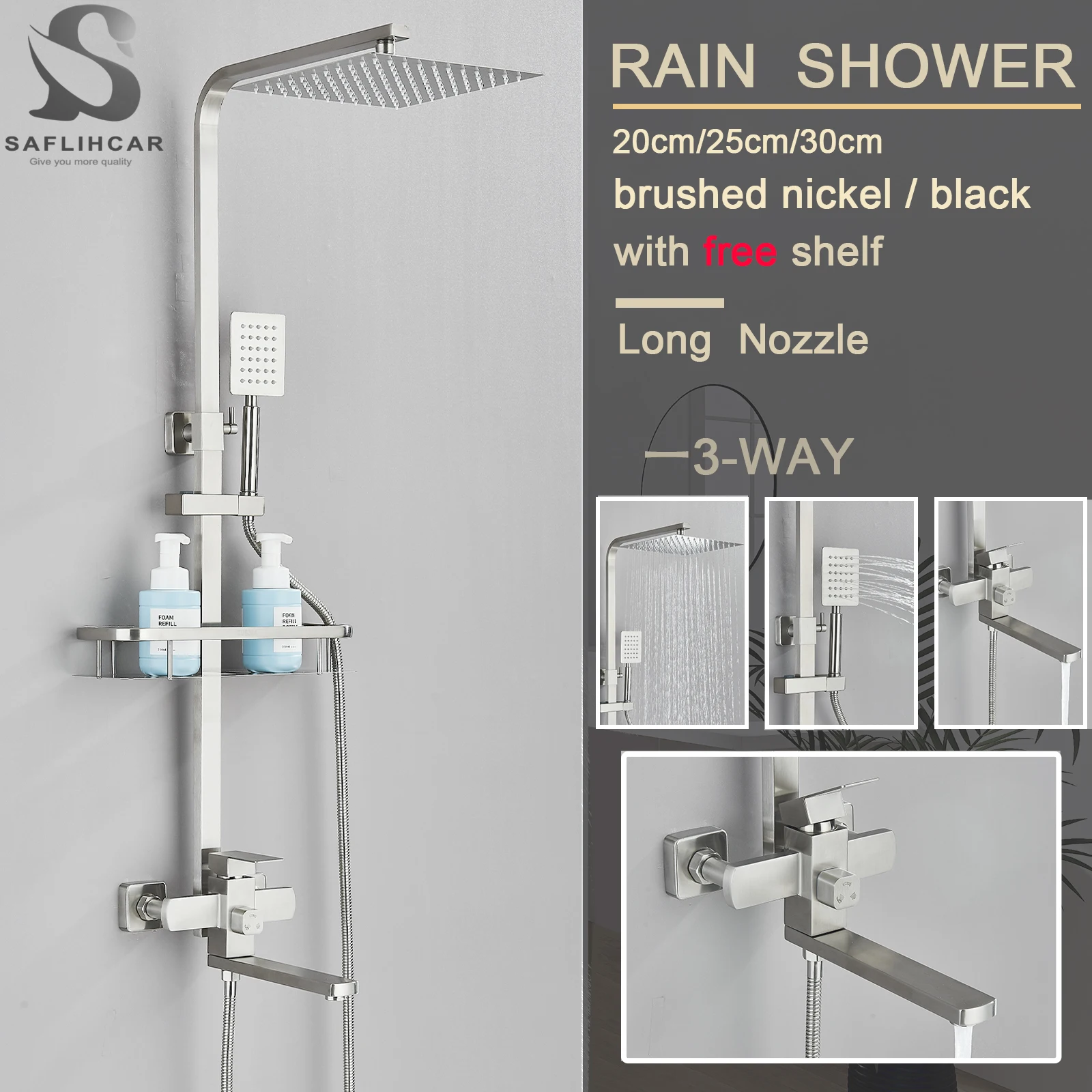 Bathroom-Shower-Mixer-Crane-Brushed-Nickel-Rain-Shower-System-with-Rotating-Long-Spout ...