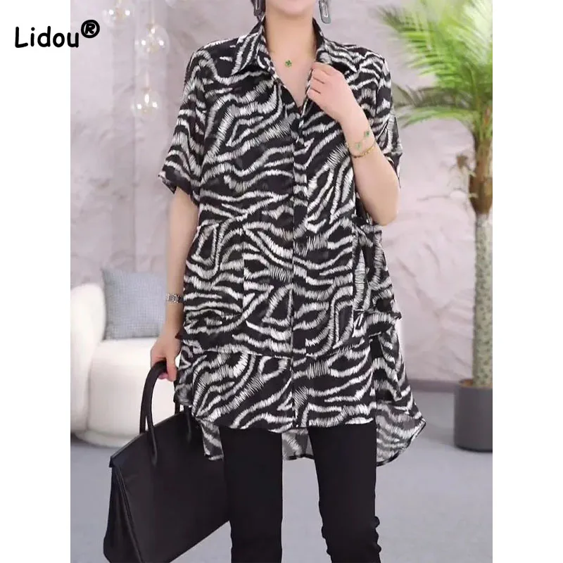 Camisa-de-manga-curta-estampada-leopardo-feminina-casual-solta-combina-com-tudo-gola-polo-blusa ...