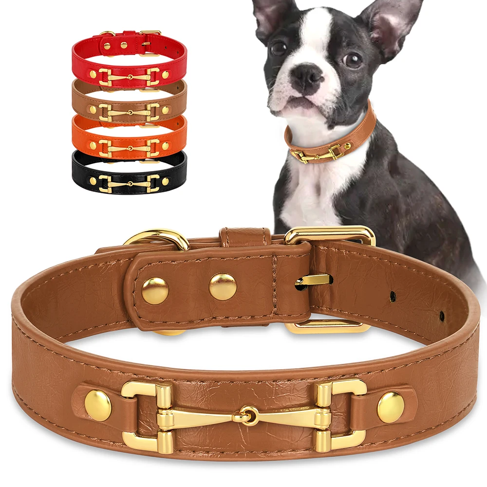 Real-Leather-Dog-Collar-Cool-Metal-Accessory-Collars-for-Small-Medium ...