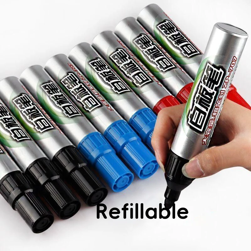 Refillable Whiteboard Markers Set - 6mm Jumbo Fiber Tip, Black/Red/Blue ...