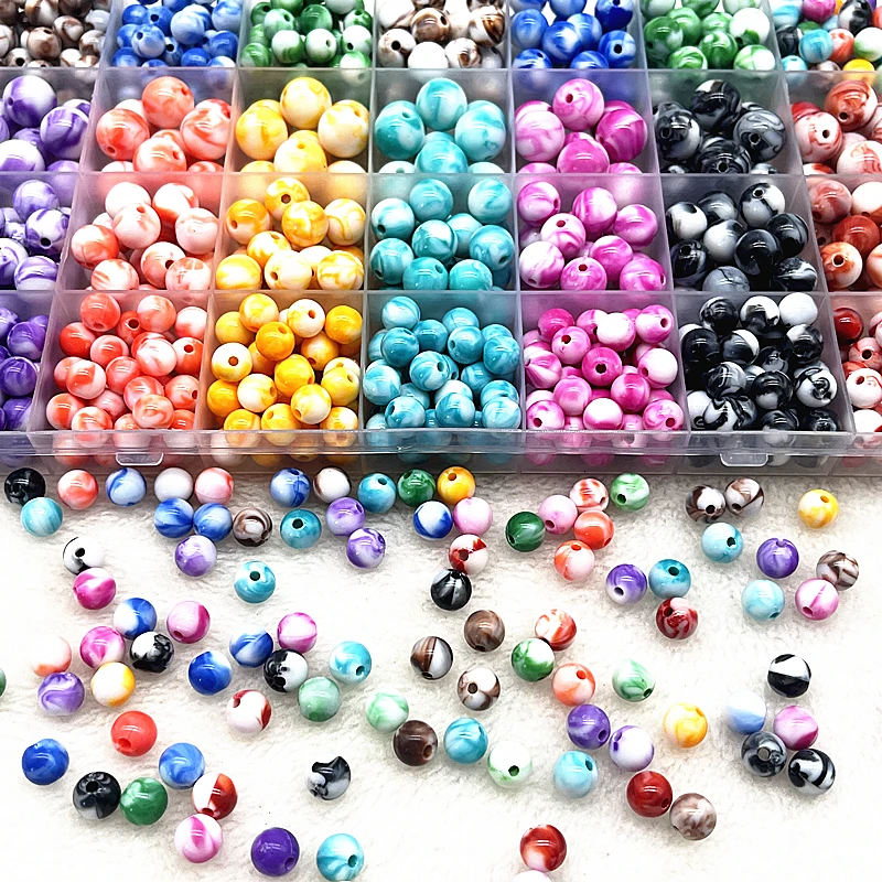 New 8/10/12mm Imitation Natural Stone Round Acrylic Colored Beads ...