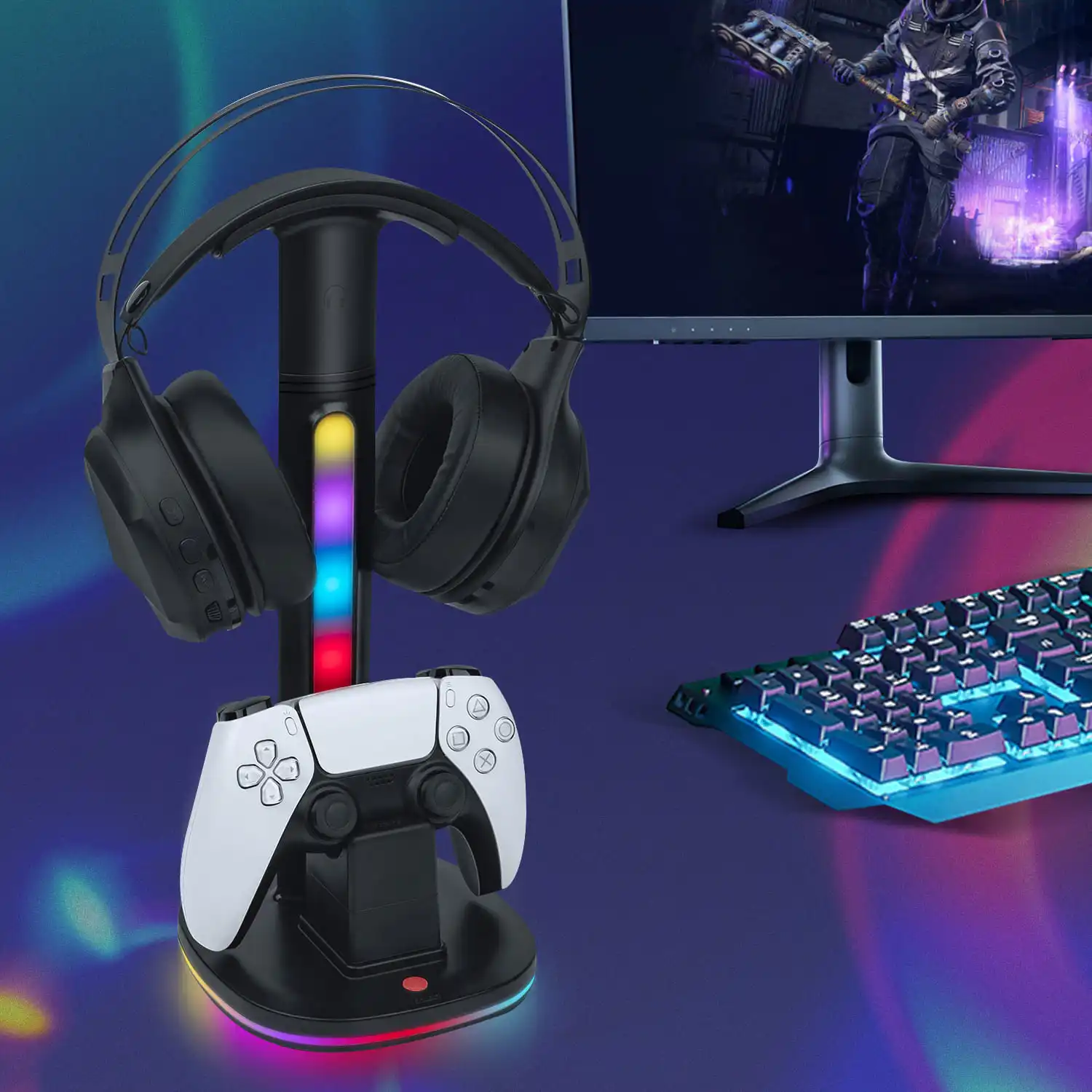 Atmosfera colorido luz LED carregamento Dock Station carregador headset ...