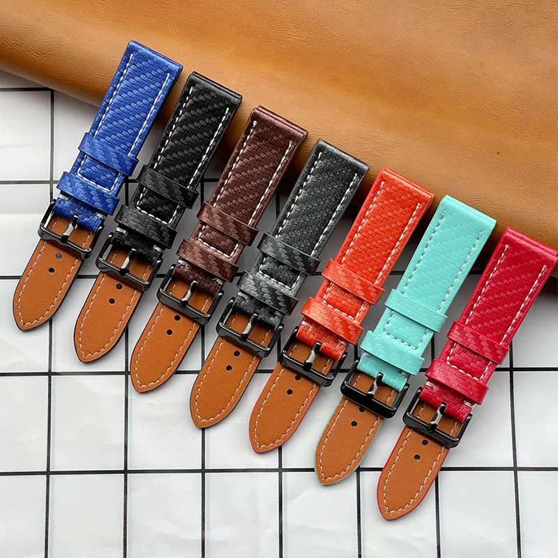 18Mm-20Mm-22Mm-24Mm-Leather-Watch-Band-Carbon-Fiber-Patterned-Leather ...