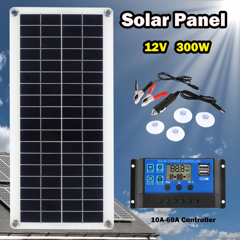 300W Flexible Solar Panel Lade für 12V Batterie 2 USB mit 10A 60A ...