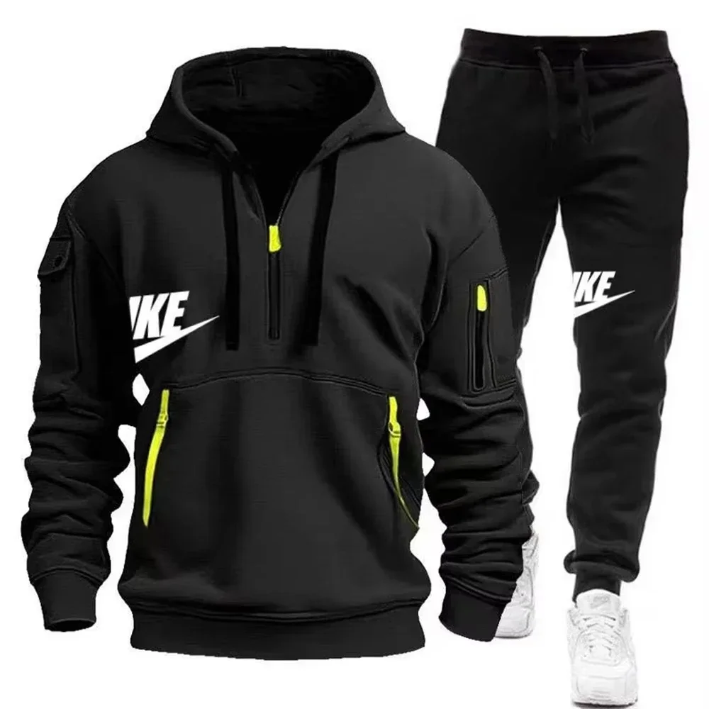2025 novo terno masculino outono e inverno com zíper com capuz + calças ...