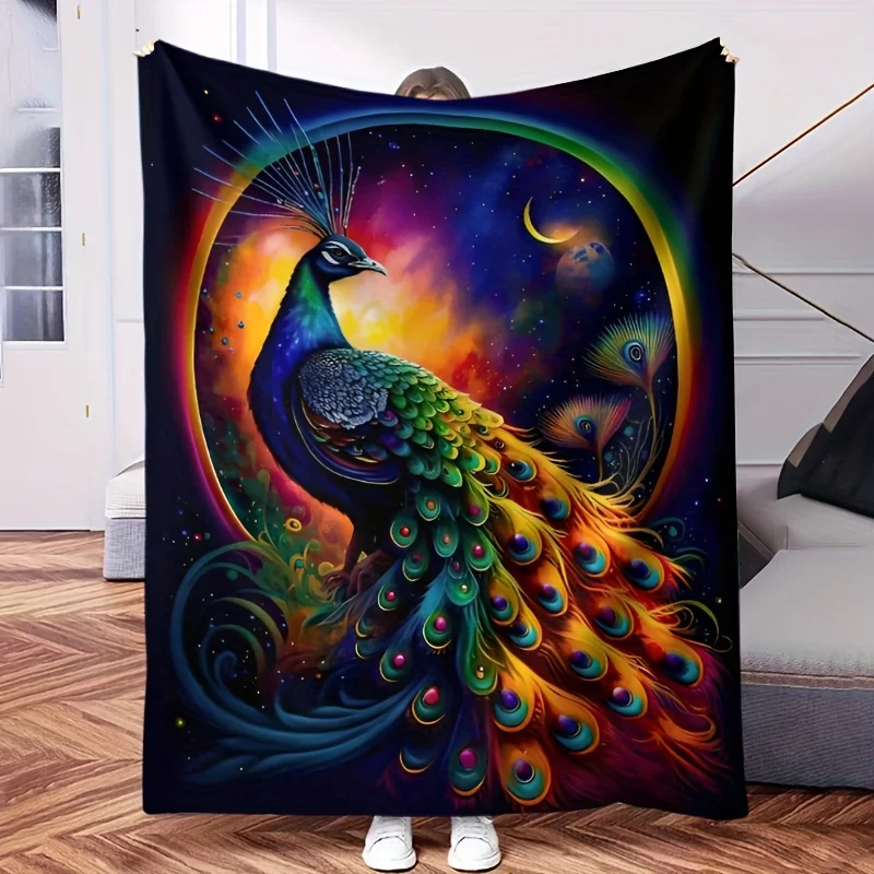 VIKAMA Peacock Spread Starry Night Blanket Flannel Non-Shedding Trendy ...