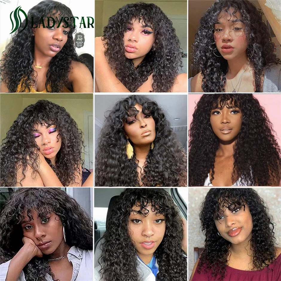 Jerry curly human hair wig with bangs (Brand – Ladystar) - Hair.lk
