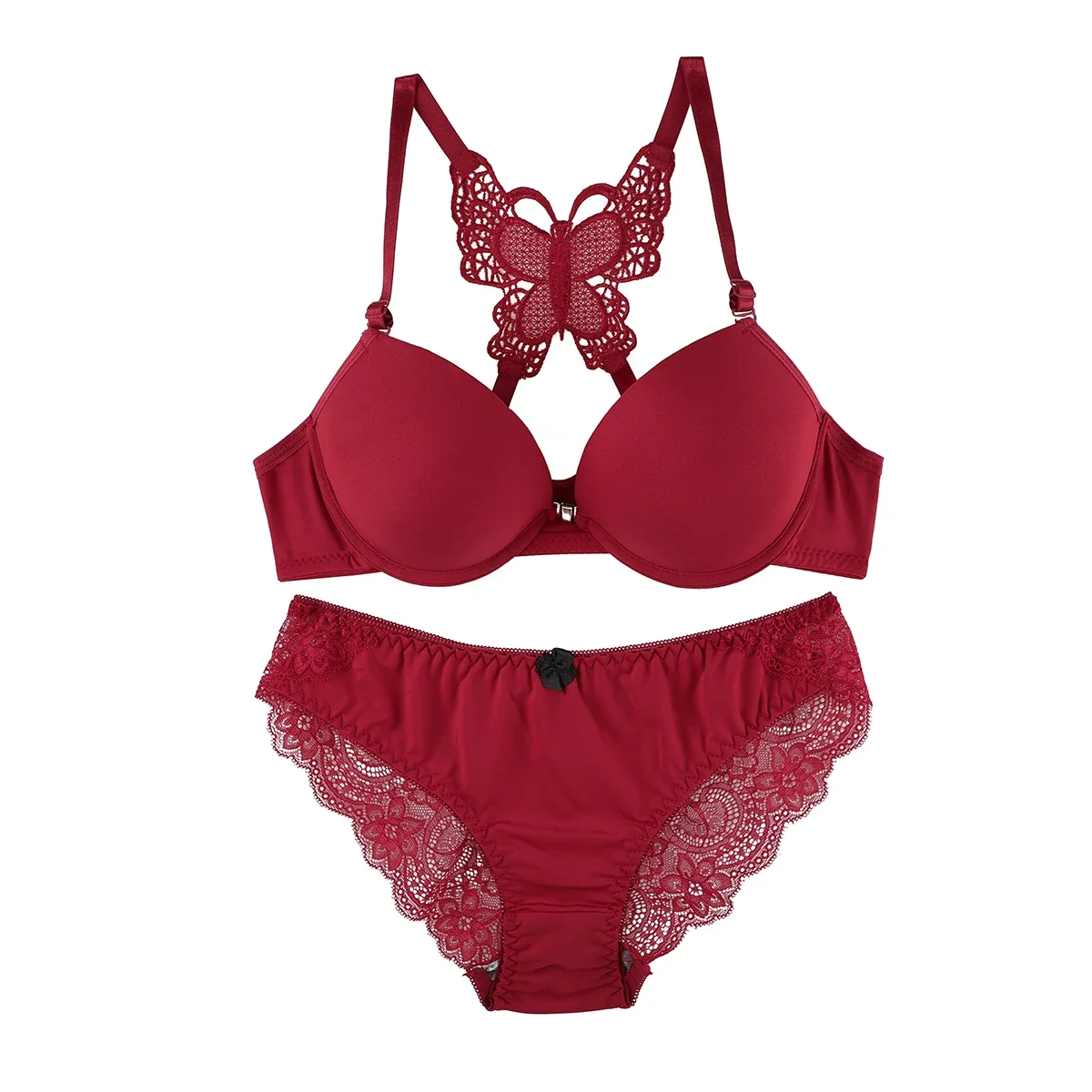 2 Piece Bra Set Single Front Closure Butterfly Back Design Comfort Push ...