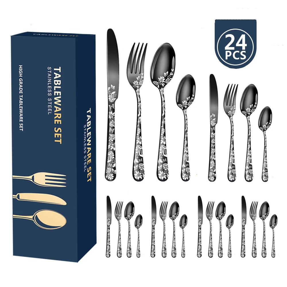 Stainless Steel Tableware Luxury Cutlery Set | Set Spoons Forks Black ...
