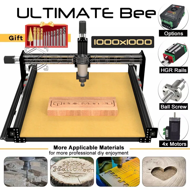 Black 1010 ULTIMATE Bee CNC Router Machine Full Kit Ball Screw Quiet ...