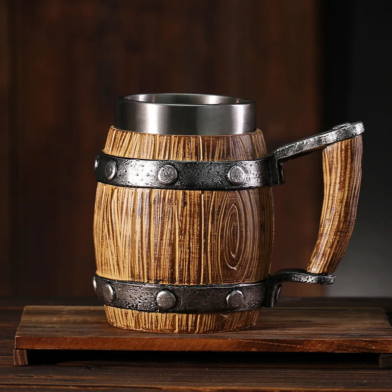 large-capacity 600ml wooden barrel beer mug personalized Resin Eco ...