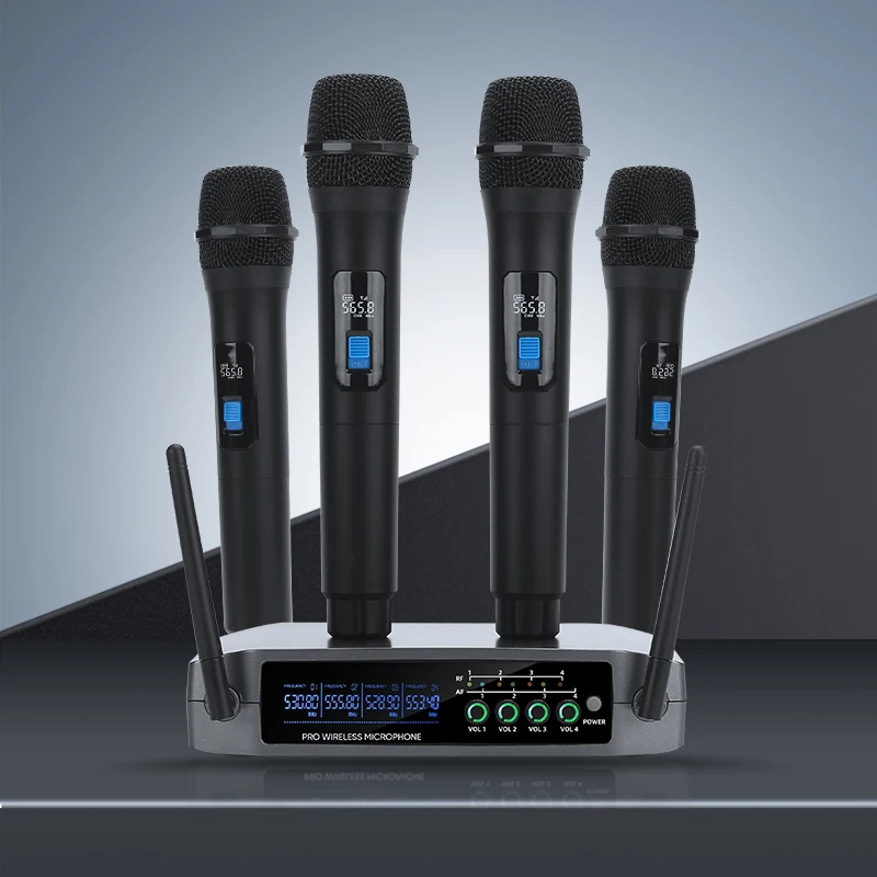 Professional VHF Wireless Microphone System 4 Channel Handheld Karaoke ...