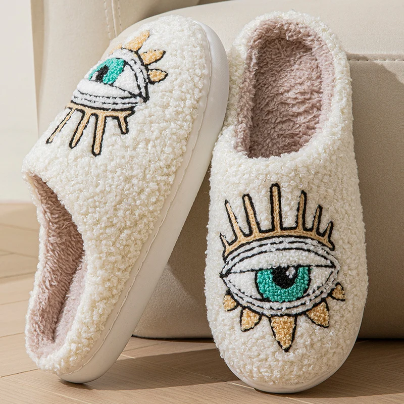 Cartoon-Eye-Pattern-Home-Slippers-Women-Winter-Warm-Plush-Indoor ...