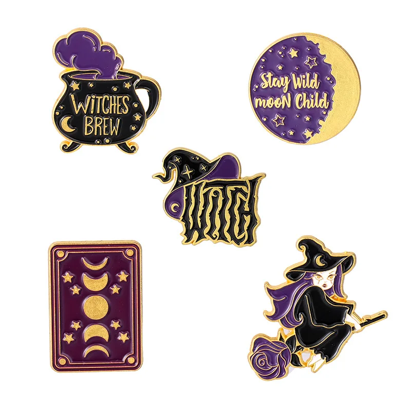 Gothic-Witch-Enamel-Pins-Witchcraft-Tarot-Cards-Moon-Phase-Witches-Hat ...