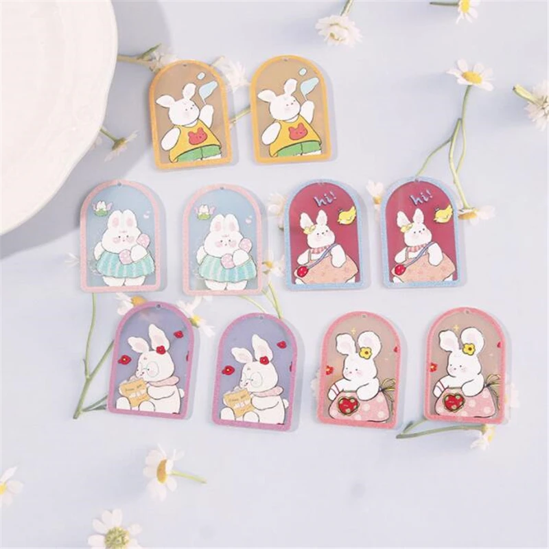 new-creative-acrylic-beads-charm-resin-square-print-animal-rabbit ...