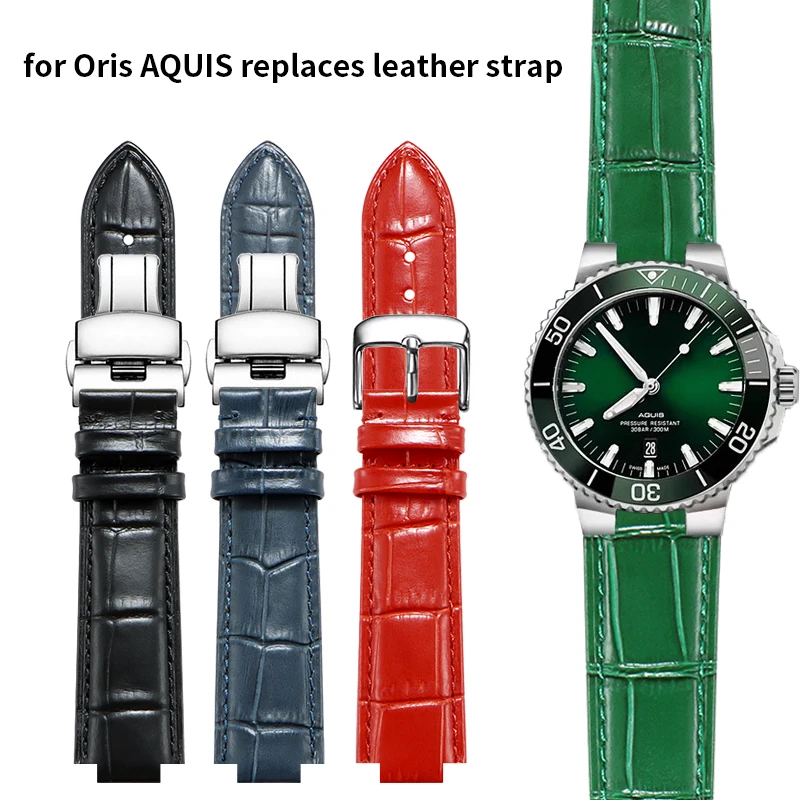 For Oris Aquis 7330 7740 Convex leather strap 22x10mm 24x11mm 24x12mm ...