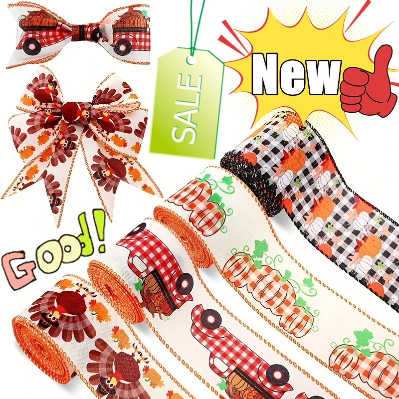 New-Autumn-Ribbon-Thanksgiving-Pumpkins-Fall-Rustic-Vintage-Farm-Maple ...