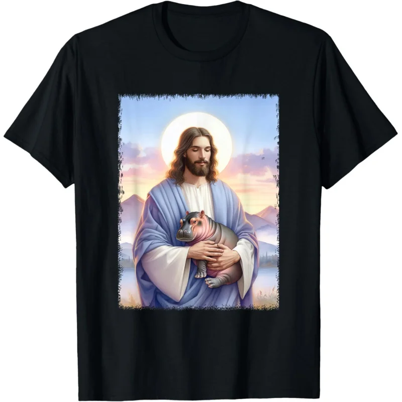 Jesus-loves-Mudeng-bouncing-pig-cute-retro-hippopotamus-pig-zoo-men-s-T ...